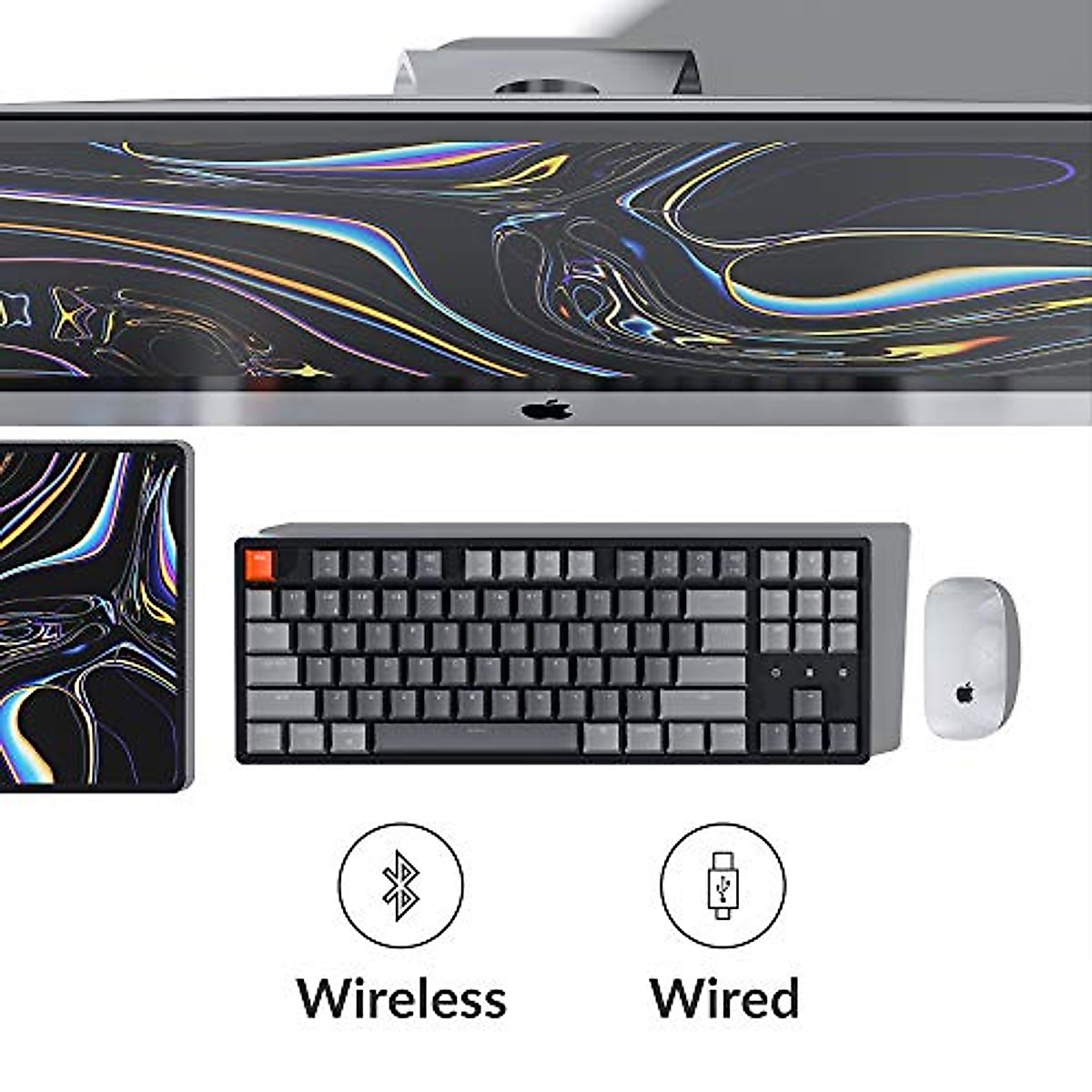 Keychron K8 Wireless Bluetooth/USB Wired Mechanical Keyboard, Hot-swappable Tenkeyless 87 Keys RGB LED Backlit Gateron Blue Switch N-Key Rollover, Aluminum Frame for Mac and Windows