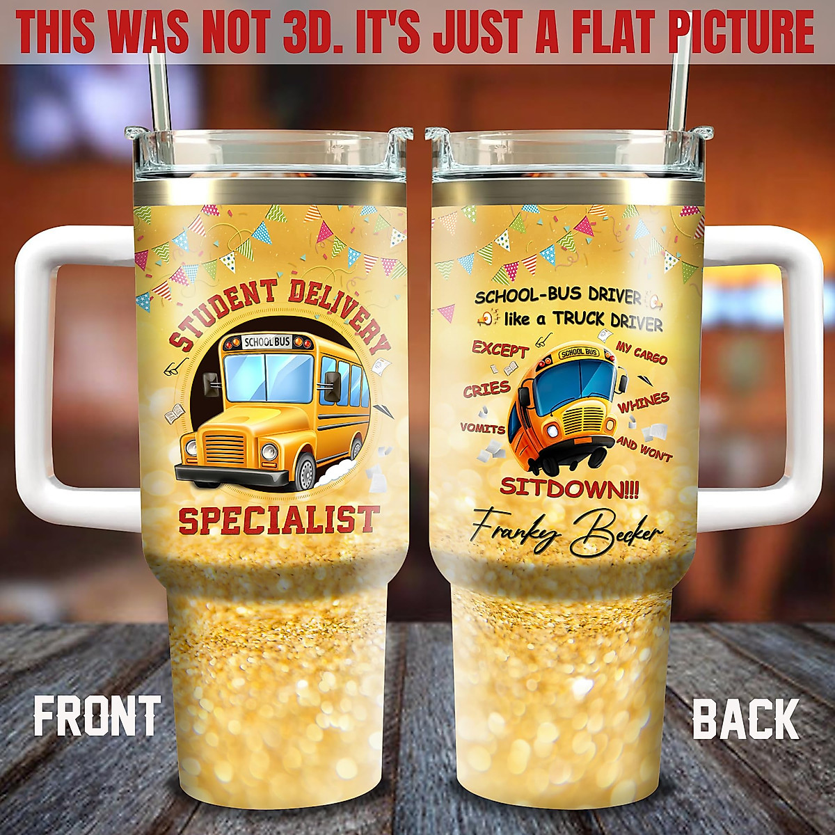 WAZONE Personalized Bus Driver Tumbler 40oz with Handle and Straw Stainless Steel Custom Name Student Delivery Specialist Cup Insulated Tumblers Back To School School Bus Driver Appreciation