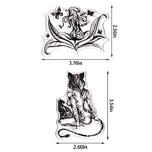 Hying 2PCS Leopard Girl Clear Stamps for Card Making, Tattoo Artistic Panther Catwoman Transparent Rubber Stamps for Bullet Journal DIY Scrapbook Decoration Handmade Crafts Notebook