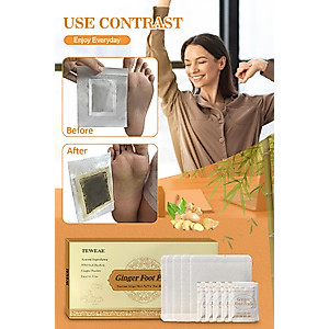 TEWEAE Foot Pads, Ginger Foot Pads, Natural Ginger Powder Bamboo Vinegar Foot Patches 20 Packs.