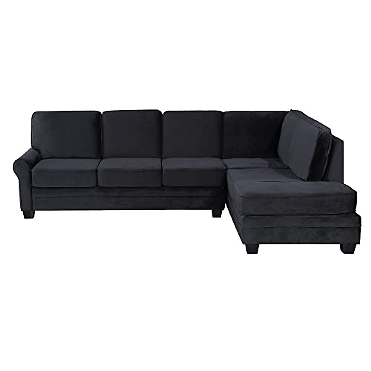 OMNIOF Modern Velvety Upholstered Sofa Couch with Scrolled Arm for Surviving Room Space, Reversible Sectioned Sofa (Color : Preto)
