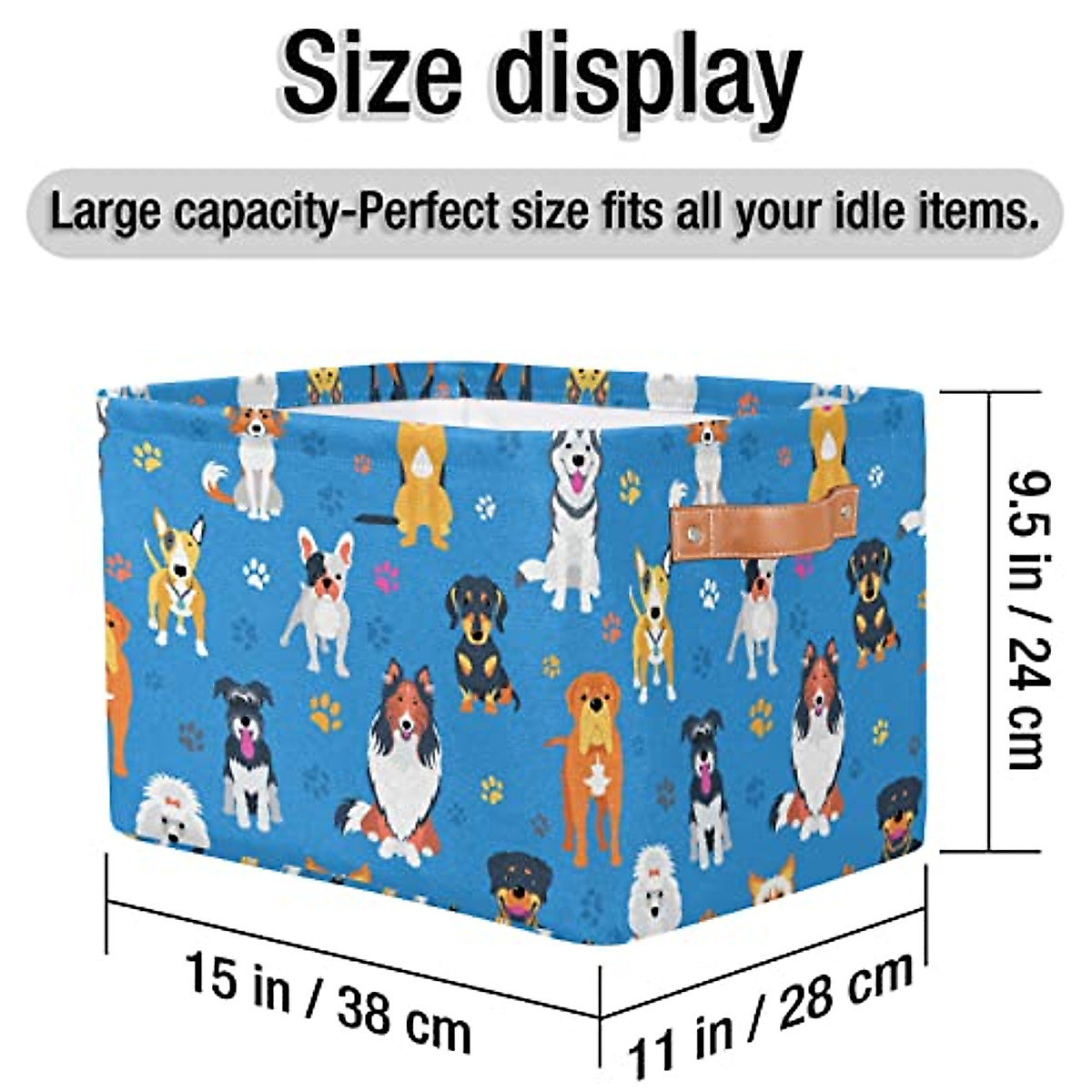 Pardick Animal Dog Breed Paw Storage Basket Storage Cube Bins Cute Puppy Print Canvas Collapsible Toy Basket Organizer Waterproof Laundry Box with Handle for Shelf Closet Office Bedroom, 2PCS