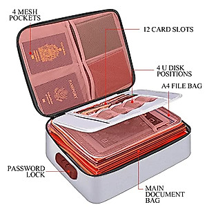 Upusa Fireproof Document Box,Fireproof Document Bag with Lock,3-Layer Important Document Organizer,Fire Proof/Waterproof Safe Bag for Money,Paperwork and Laptop,Travel Home Document Organizer