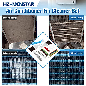 HZ-MONSTAR 7 Pcs Air Conditioner Fin Cleaner Set, 5 Different Ac Fin Comb Condenser Fin Straightener, 2 Different Brush Condenser, AC Coil Cleaner Fin Cleaner Evaporator Radiator Repair Clean Tool