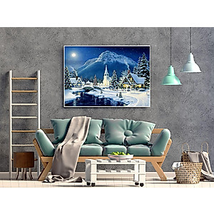 CHWGLFGG Christmas Diamond Painting Kits for Adults Beginners, Winter Church 5D Diamond Art Kits, DIY Full Round Drill Snow Scene Gem Art, Christmas Night Home Wall Decor 12 x 16 Inch
