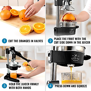 Zulay Professional Citrus Juicer - Manual Citrus Press and Orange Squeezer - Metal Lemon Squeezer - Premium Quality Heavy Duty Manual Orange Juicer and Lime Squeezer Press Stand, Black
