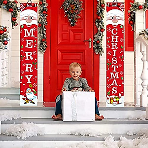 Christmas Decorations Banners, Merry Christmas Party Decor, Bright Red Xmas Hanging Banner for Outdoor/Indoor Home Front Door, 100D Fabric Porch Sign 72”x12”