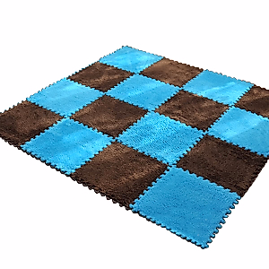 Cozylkx Puzzle Floor Mat, Plush Foam Mats, 16 Fluffy Carpet Tiles Area Rugs for Kids Room, Baby Room, Nursery Decoration