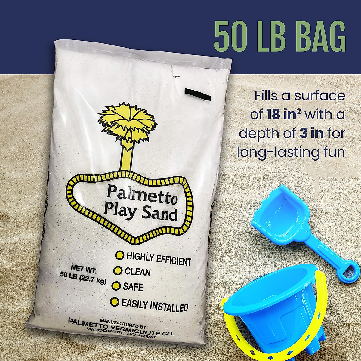 Palmetto Soft Play Sand, Clean & Low-Dust for Sensory Fun, Creme Colored, 50 lbs