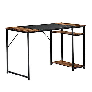 FurnitureR 55 inch Study Writing Table with Storage Shelves Space Saving for Home Office, Modern Style PC Metal Frame Computer Desk, Black&Brown