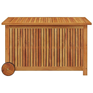 REWIS Patio Storage Box with Wheels Outdoor Storage Bench Outdoor Storage Cabinet Deck Storage Box 35.4"x19.7"x22.8" Solid Wood Acacia