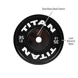 Titan Fitness 35 LB Black Elite Olympic Bumper Plate, Competition Weight Plates, Rubber with Steel Hub Insert, Sold Individually, For Olympic Weightlifting and Cross-Training Workouts
