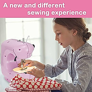 DenniesCare Mini Sewing Machine Handheld Sewing Machine for Beginners Sowing Machine with Extension Table Light Sewing Kit Sewing Products Cherry Blossom Pink