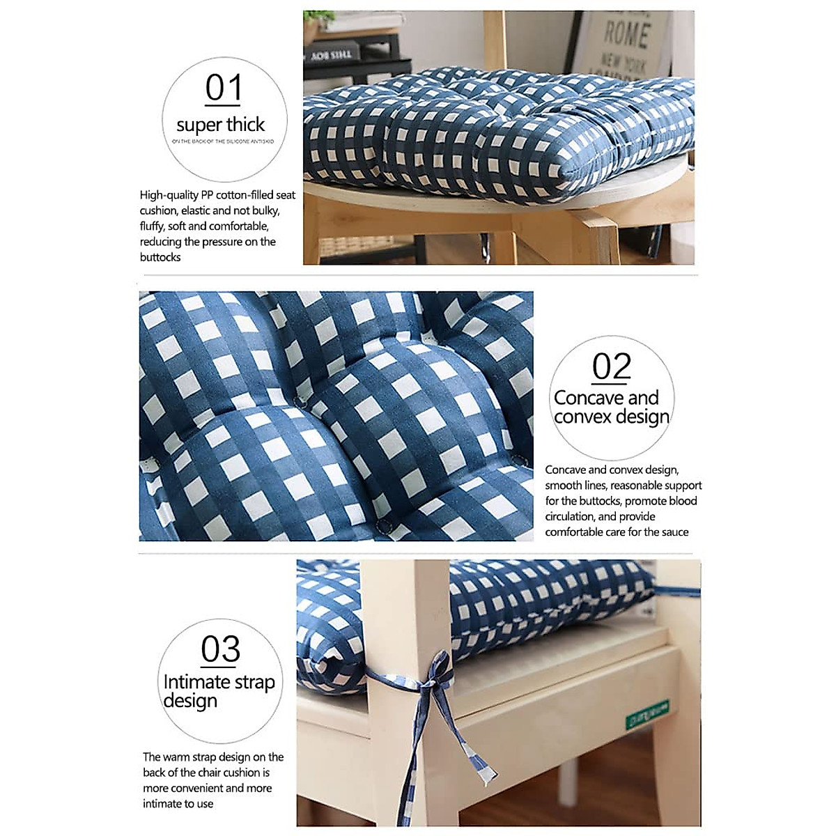 ARZARF Set of 4 Seat Cushion, Thicken Removable Non-Slip Chair Pads, Square Seat Pads with Ties, Washable, Soft and Comfortable for Kitchen Dining Office Chair Car Home Decoration-AND-40x40cm