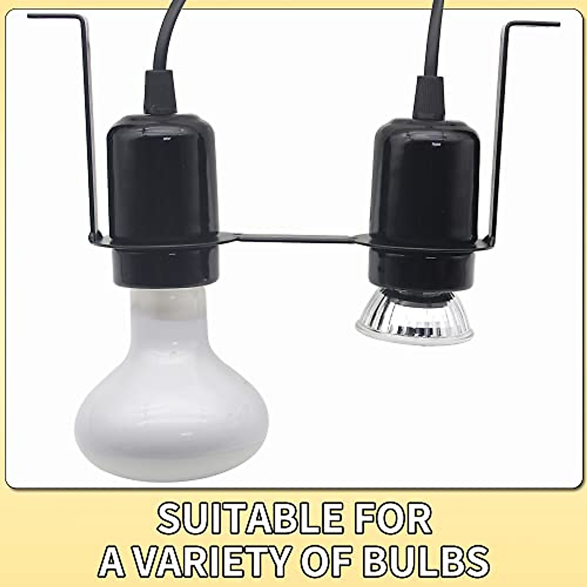 Dual Reptile Light Fixture Heat Lamps 2 in 1 E27 Base UVB Reptile Light Fixture Dome Heat Lighting Lamp Combo kit ffor Reptiles, Bearded Dragon, lguana, Snake, Turtle Tank (Two lamp Heads)