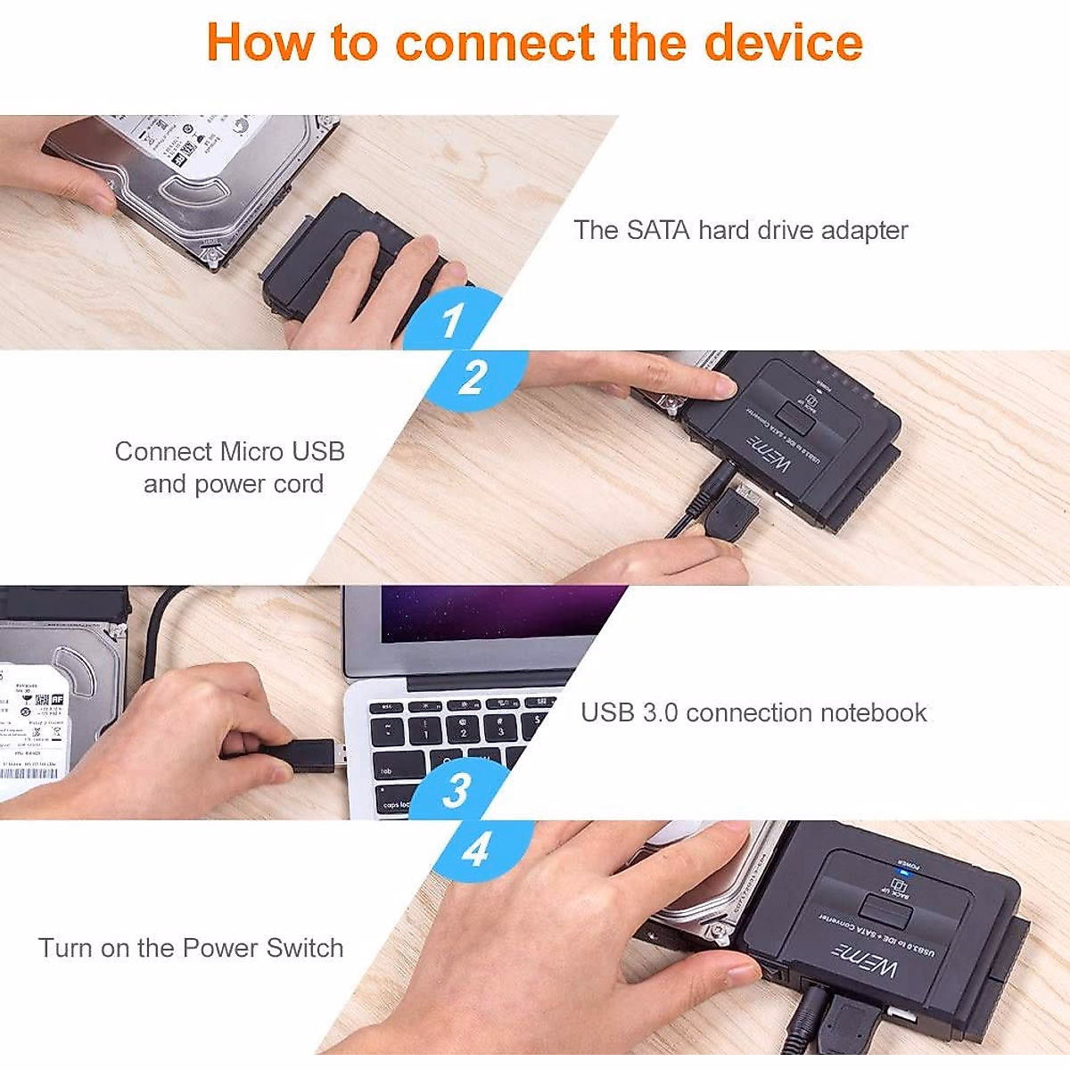WEme USB 3.0 to SATA/IDE Adapter with Universal 2.5/3.5 Hard Drive Disk Converter for HDD/SSD & IDE HDD Support 6TB and One-Touch Backup Include 12V 2A Power Adapter + USB 3.0 Cable for Laptop