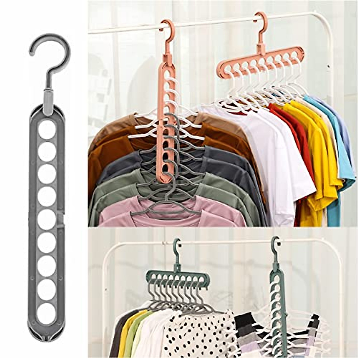 Grey Magic Hangers Space Saving Clothes Hangers,Closet Organizers and Storage,Smart Space Saver Sturdy Plastic Hangers with 9 Holes for Heavy Clothes,College Dorm Room Essentials for Wardrobe 20 Pack