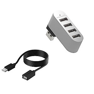 SABRENT Premium 4 Port Aluminum Mini USB 2.0 Hub + 22AWG 6 Feet USB 2.0 Extension Cable