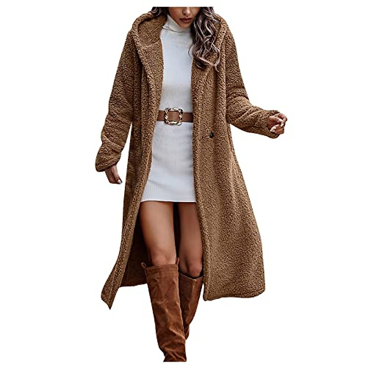 Women Winter Coats, Long Autumn And Solid Color-Sleeved Woolen Women's Peacoat Dress Womens Jackets Fall Trendy Puffer With Hood Insulated Snow Black Jacket Coat Jackets (XL, Camel)