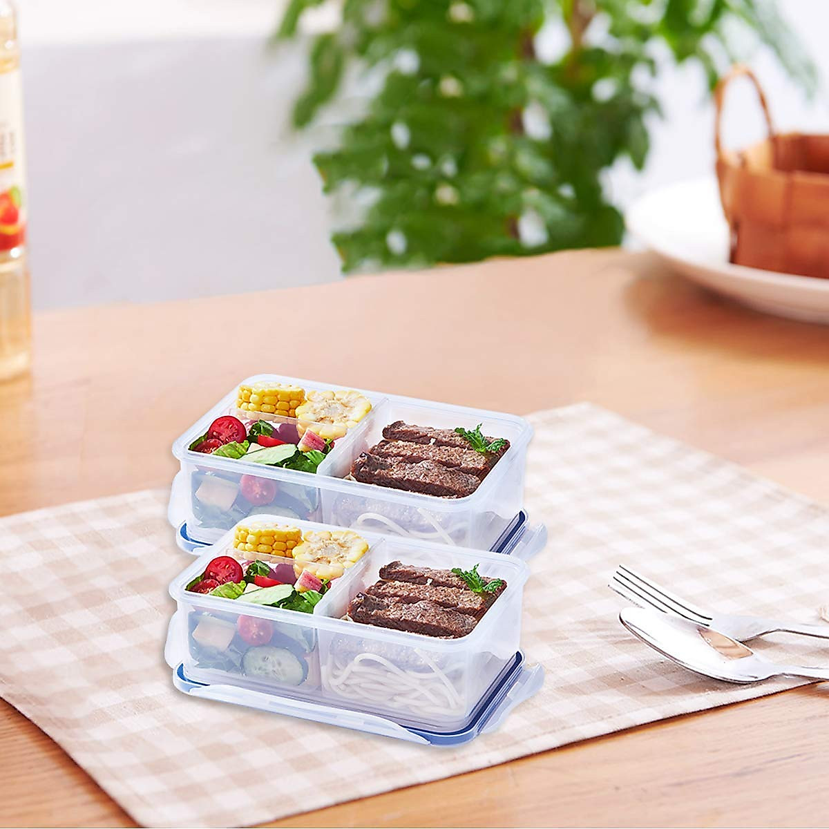 LEXINGWARE Meal Prep Container (38.8oz) - Portion Control - BPA Free - 100% Leak-proof Reusable Food Container - Bento Lunch Box - Configurable Compartments (2Pack)