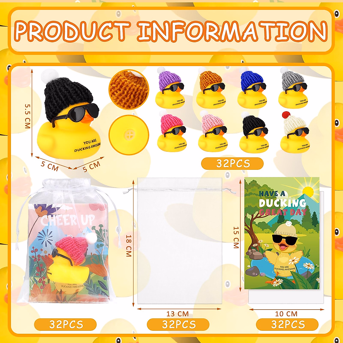 Wettarn 32 Sets Employee Appreciation Gifts Thank You Gift Set Motivational Gifts You're Ducking Awesome Cheer up Cards Mini Rubber Ducks with Glasses and Hats with Card for Coworkers