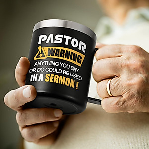 LiqCool Pastor Appreciation Gifts, Pastor Gifts for Men Women, Pastor Warning Insulated Coffee Mug -12 Oz, Funny Gifts for Pastor, Pastor Gifts for Christmas Birthday Anniversary(Black)