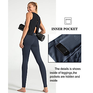 Dragon Fit High Waist Yoga Leggings with 3 Pockets,Tummy Control Workout Running 4 Way Stretch Yoga Pants (Medium, Ink Blue)