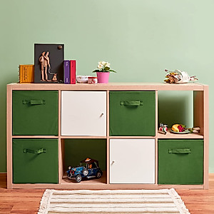 EZOWare Set of 10 Fabric Basket Bins Bundle Kit, Kale Green Collapsible Organizer Storage Cube with Handles for Home, Bedroom, Baby Nursery, Kids Playroom Toys - 13"x15"x13" + 10.5"x 10.5"x 11"