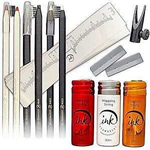 Eyebrow Mapping Kit White, Red, Gold Brow Mapping String [30m] Red, Black, and White Eyebrow Pencil Mapping Pencil Eyebrow Pencil Sharpener & 10 Eyebrow Ruler, Microblading Supplies Microblading Kit