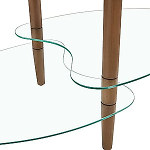 Aperturee Oval Tempered Glass Coffee Table 3-Layer with Storage Oak Wood Leg Modern End Table Top Tea Table for Living Room Dining Room Bedroom Office Home Decor…