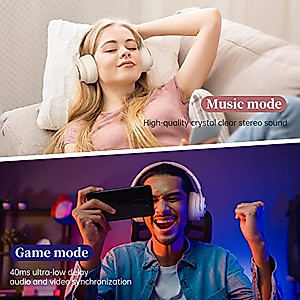 FINGERTIME Bluetooth Headphones Over-Ear, 60H Playtime and with Low Latency Wireless Headphones with Microphone, HiFi Stereo Foldable Lightweight Headset, Deep Bass for Home Office (Beige)