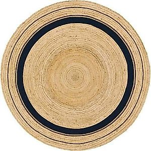 Vipanth Jute Rug Beige with Black Line Hand Braided Natural Jute Round Area Rug for Home Decor (8 Feet Round)