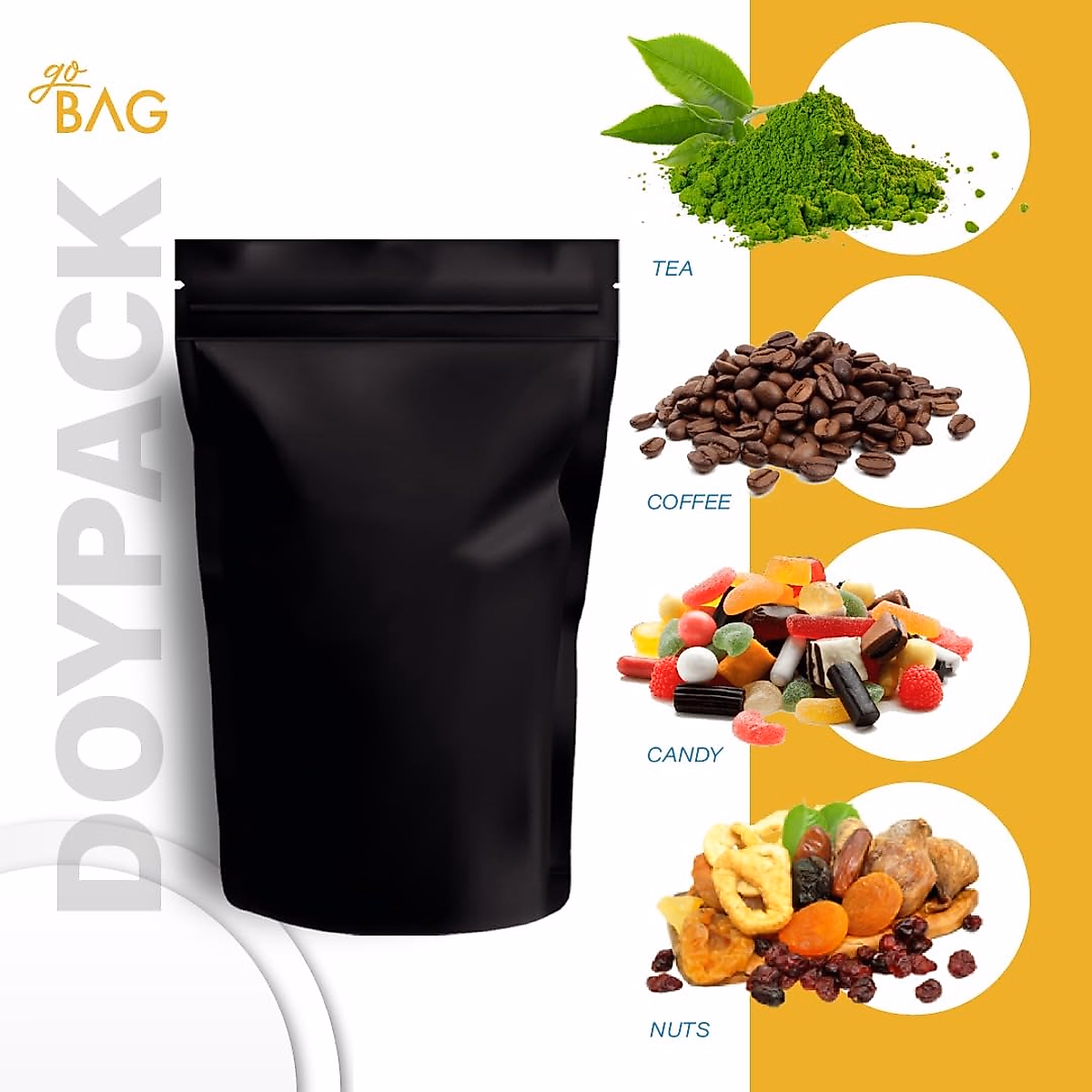 100PCS Matte-Metallized Black Stand-Up Pouch Resealable Bags (17x25cm (6.7x10"))