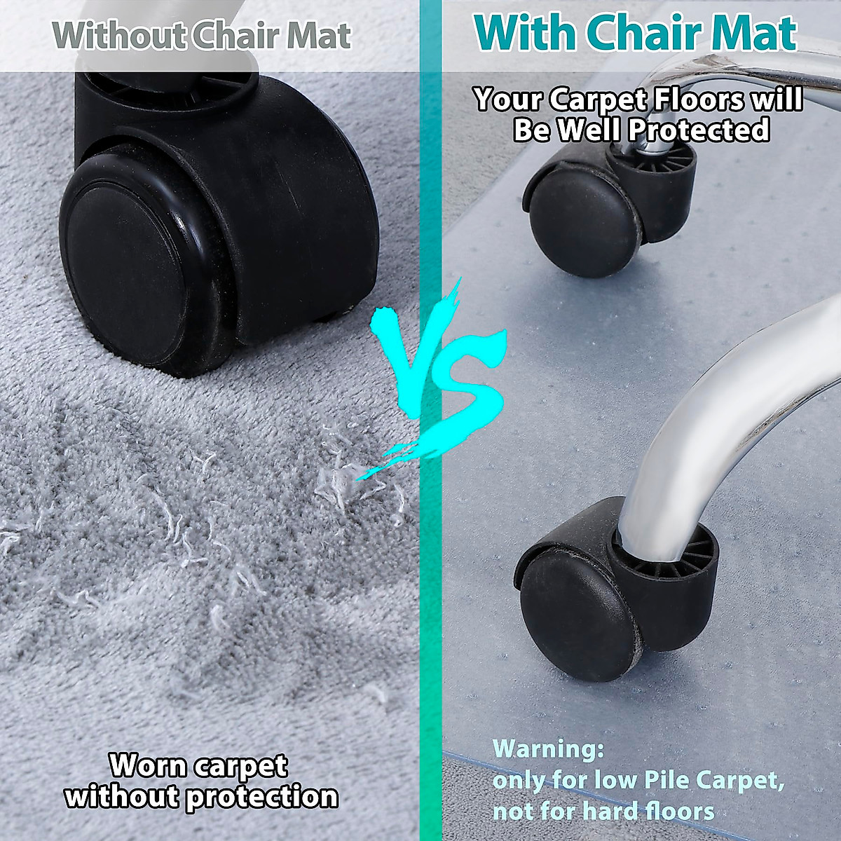 Nova Microdermabrasion Office Chair Mat for Carpet Computer Chair Mat Desk Chair Mat for Carpeted Floors Anti-Slip Floor Protector for Home Office (Carpet Mat with Lip, 48"x36" 2PCS)