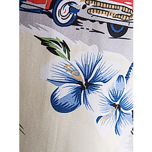Floerns Men's Casual Tropical Print Button Down Short Sleeve Hawaiian Shirt White Car L