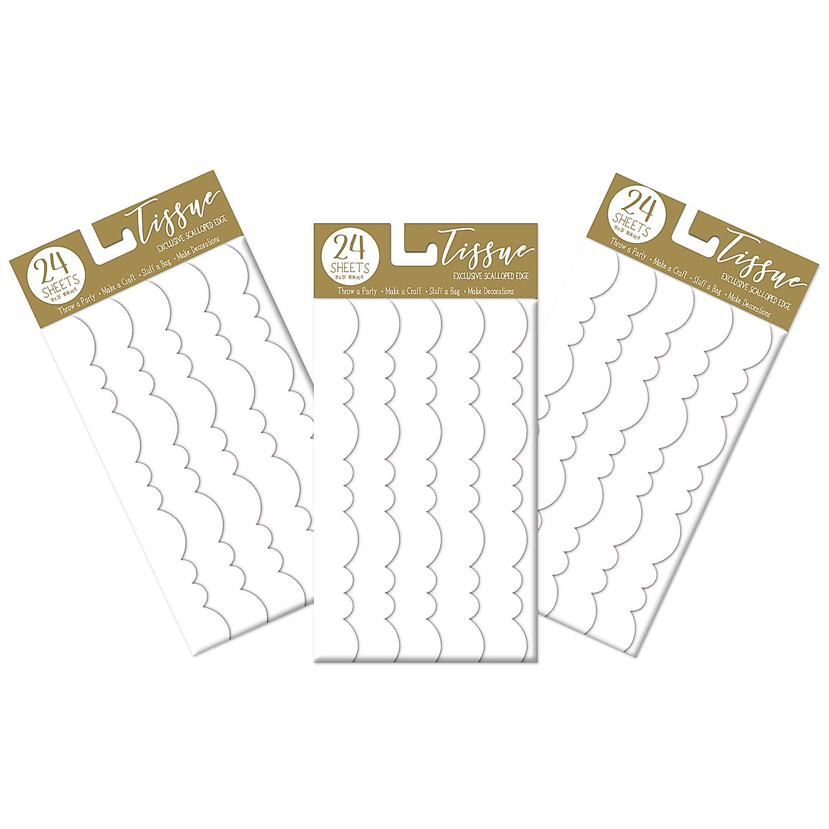 Great White Tissue Paper Collection, Solid Bright White Gift Wrap, Exclusive Scalloped Edge, 72 Sheets Each 19" x 25"