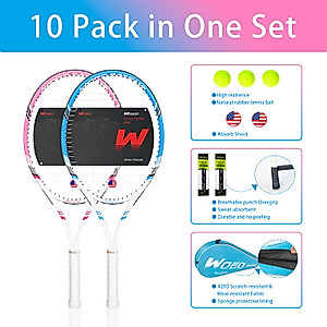 Pro Tennis Racket for Adults, 2 Player 27 inch Speed Tennis Racquet Acceptable for Beginner and Professional with 3 Tennis Balls, 2 Vibration Dampes, 2 Overgrips, Tennis Bag (Pink-Blue)
