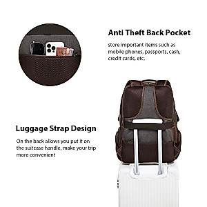 Hespary Full Grain Leather Travel Laptop Backpack For Man 17.3 inch Business Carry On Casual Daypack