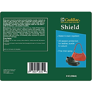 Cadillac Shield Water and Stain - Leather and Fabric Protector Spray - Great for Shoes - 8 oz - Non Aerosol - Waterproof and Protect Suede, Leather, Nubuck, Fabric, Nylon, Polyester & More