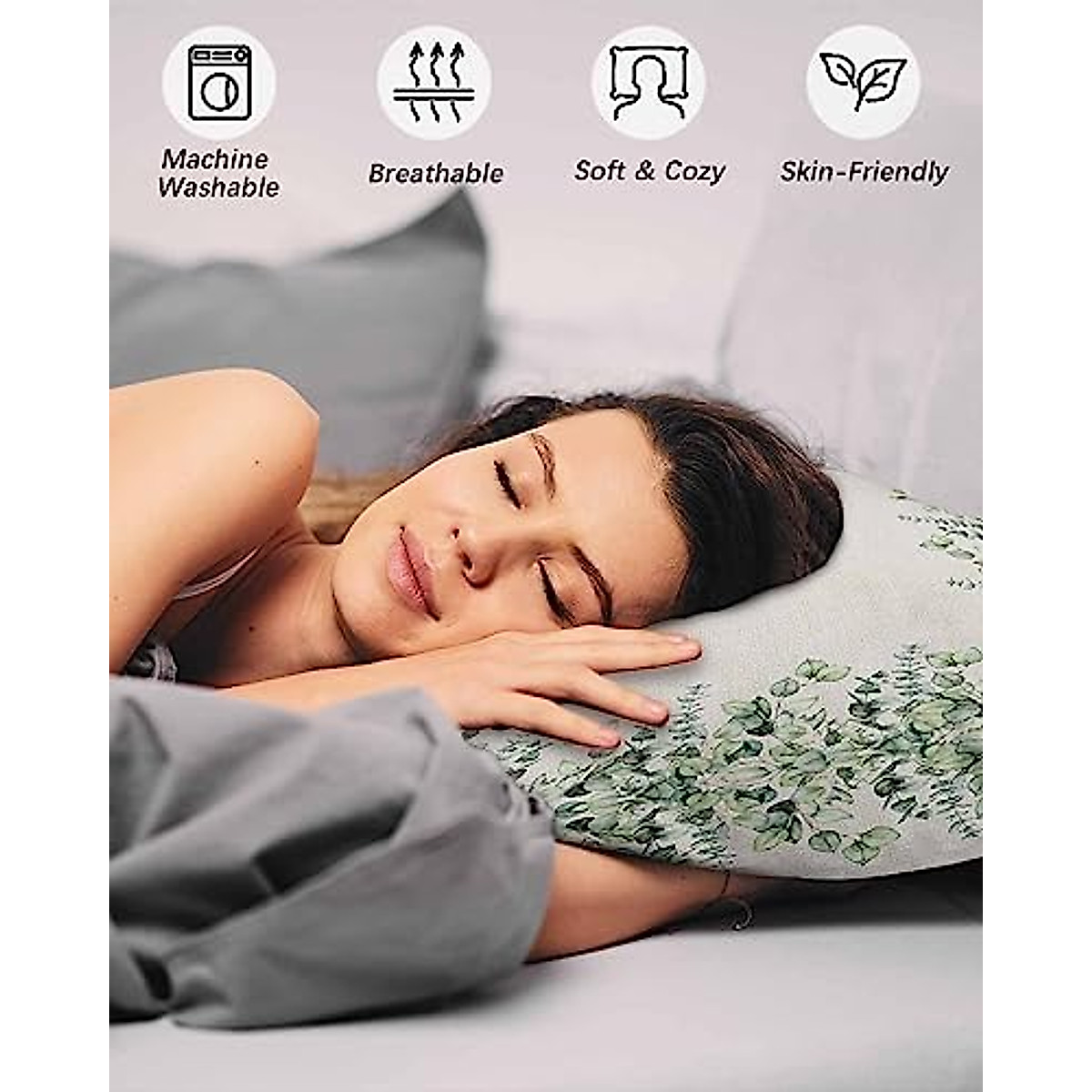 Spring Floral Pillow Covers Standard Size Set of 2 Bed Pillow, Rustic Green Botanical Summer Tropical Plants Plush Soft Comfort for Hair/ Skin Cooling Pillowcases with Envelop Closure 20''x26''