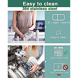 70W Faster Electric Heated Lunch Box[2023 Upgrade], Car Truck Food Warmer, 1.8L Larger Capacity 304 Stainless Steel Container for Car and Home/Office, with Carry Bag and Fork & Spoon (Grey+Green)