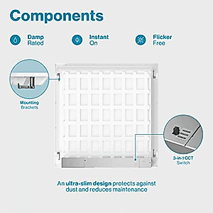Sunco Lighting 24 Pack 2x2 LED Flat Panel Light, Selectable Color Temperature 4000K/5000K/6000K, 40W Dimmable 0-10V, 4400 LM, Dustproof Back-Lit Drop Ceiling Troffer Replacement Light Fixture ETL