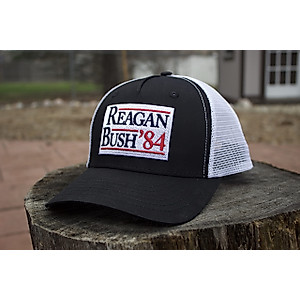 Urban Ridge Reagan Bush ’84 Adult Trucker Hat Snapback, Black with Embroidered Patch