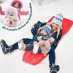 Slippery Racer Downhill Xtreme Flexible Adults and Kids Plastic Toboggan Snow Sled for Up to 2 Riders with Pull Rope and Handles, Red