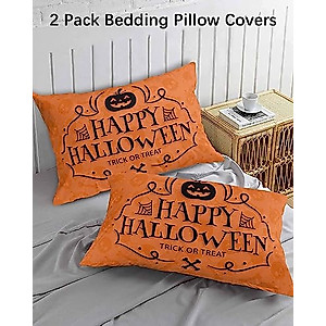 Edwiinsa Halloween Pillow Covers King Standard Set of 2 Bed Pillow, Trick or Treat Fall Pumpkin Orange Plush Soft Comfort for Hair/Skin Cooling Pillowcases with Envelop Closure 20''x36''
