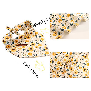 Elegant little tail Dog Bandanas - 1Pack Sunflower Print Washable Dog Scarf Female Square Dog Bib Kerchief Scarf Adjustable Pet Bandana for Medium Large Dogs