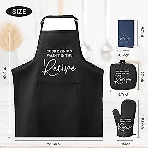 AW BRIDAL Bridal Shower Gifts Birthday Gift Ideas for Mom Sisters Friends Coworker Wife, Recipe Binder Wood Blank Recipe Cook Books Kit with Apron, Cotton Oven Mitt & Pot Holder