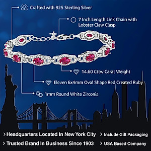 Gem Stone King 925 Sterling Silver Red Created Ruby Tennis Bracelet For Women (14.60 Cttw, Oval 7 Inch, With 1 Inch Extender)