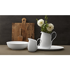 nambe Skye Collection Ceramic Soup Pasta Bowl, Large White Bowl, for Noodles, Pho, Ramen, 9 inch wide, shallow Plate, Microwave Safe and Dishwasher Safe