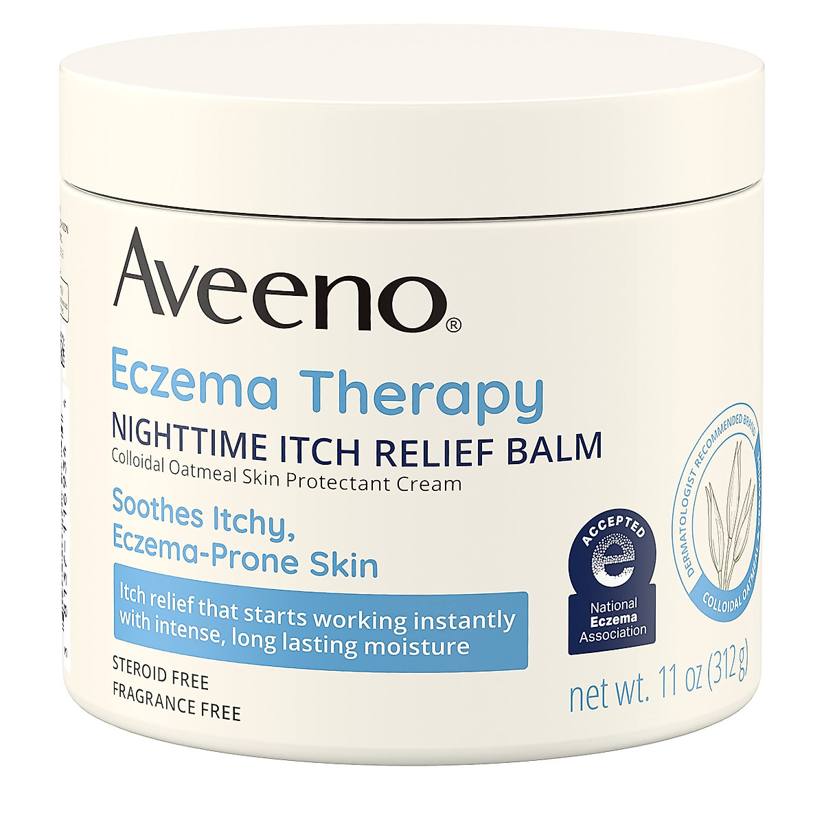 Aveeno Eczema Therapy Nighttime Itch Relief Balm with Colloidal Oatmeal and Ceramide for Dry Itchy Skin, Fragrance-Free Anti Itch Eczema Cream, 11 FL OZ